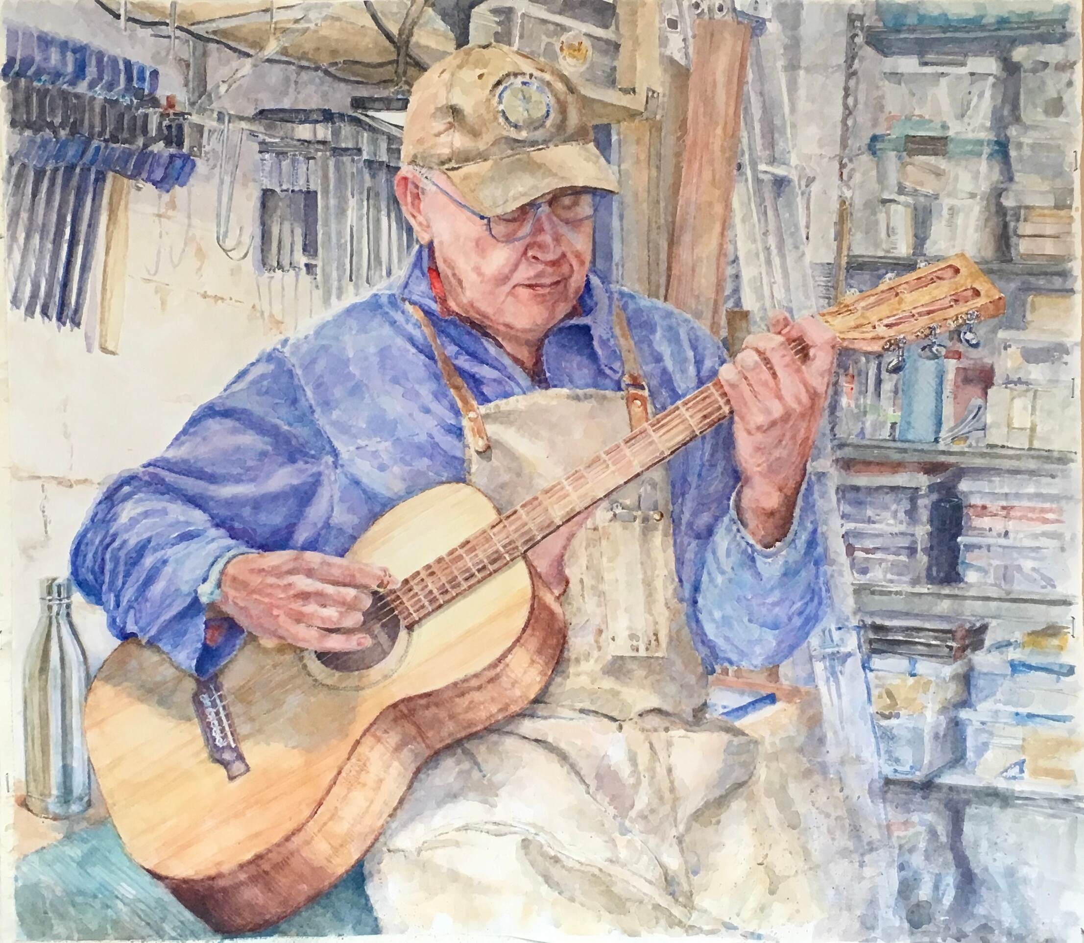 The Luthier, watercolour by artist Ann Capling