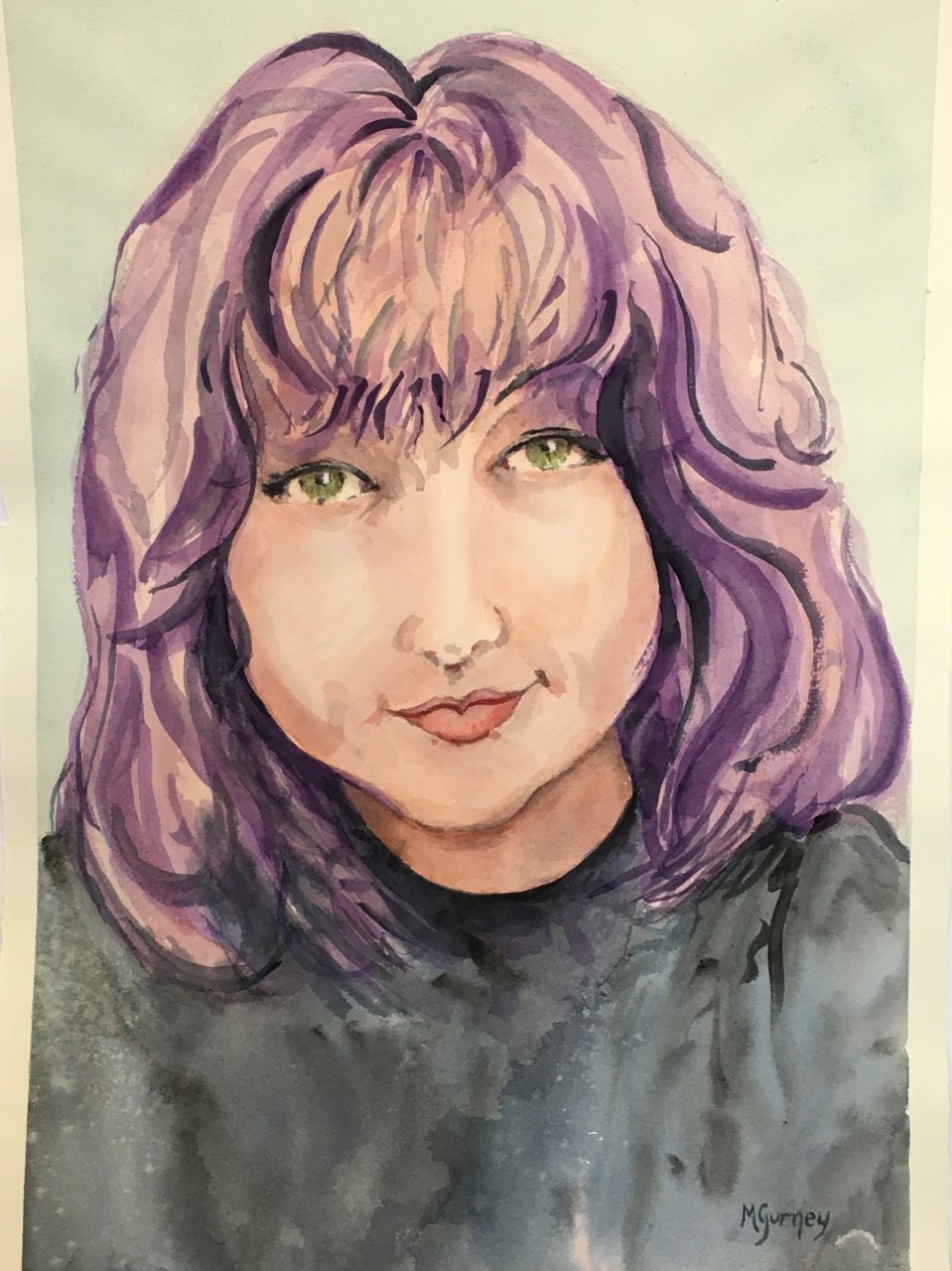 'Emma with purple hair', Watercolour By Margaret Gurney