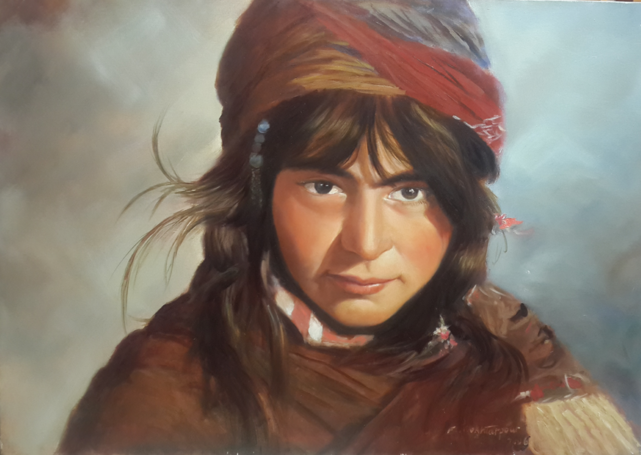 Kurdish Girl, Oil on Canvas by Faramarz Mokhtarpour